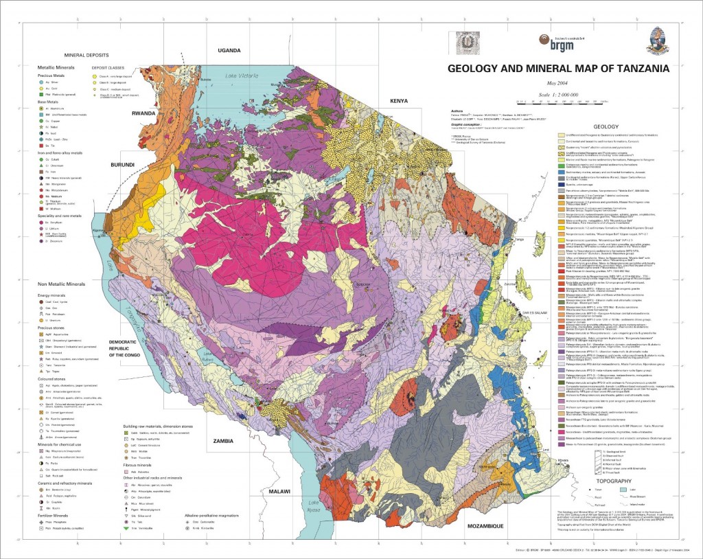 Geological Maps on Earth Sciences Institute of Shinyanga (Chuo Cha Madini)